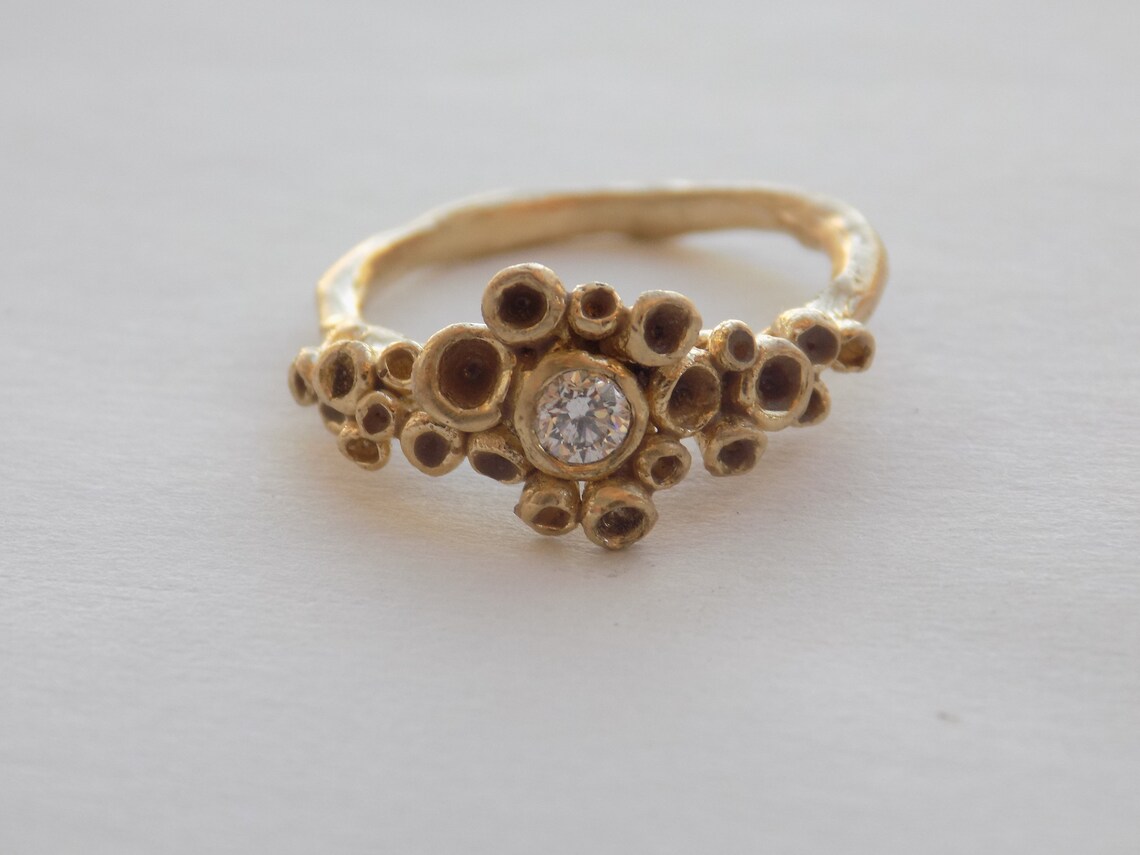 Gold and Diamond Handmade Engagement Ring - Etsy