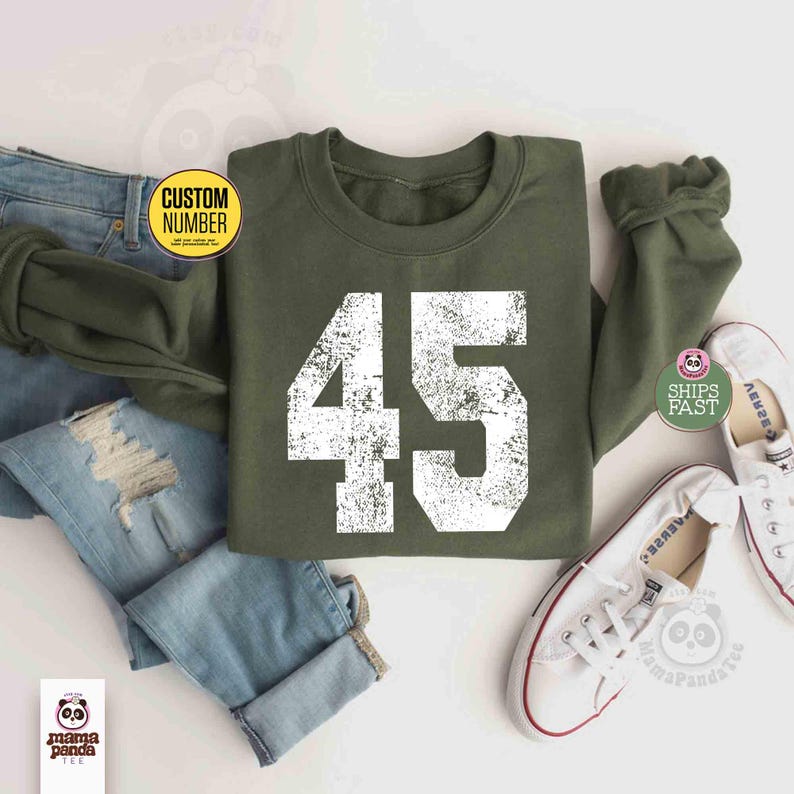 Custom Sports Number Sweatshirt, Personalized Number Crewneck ...