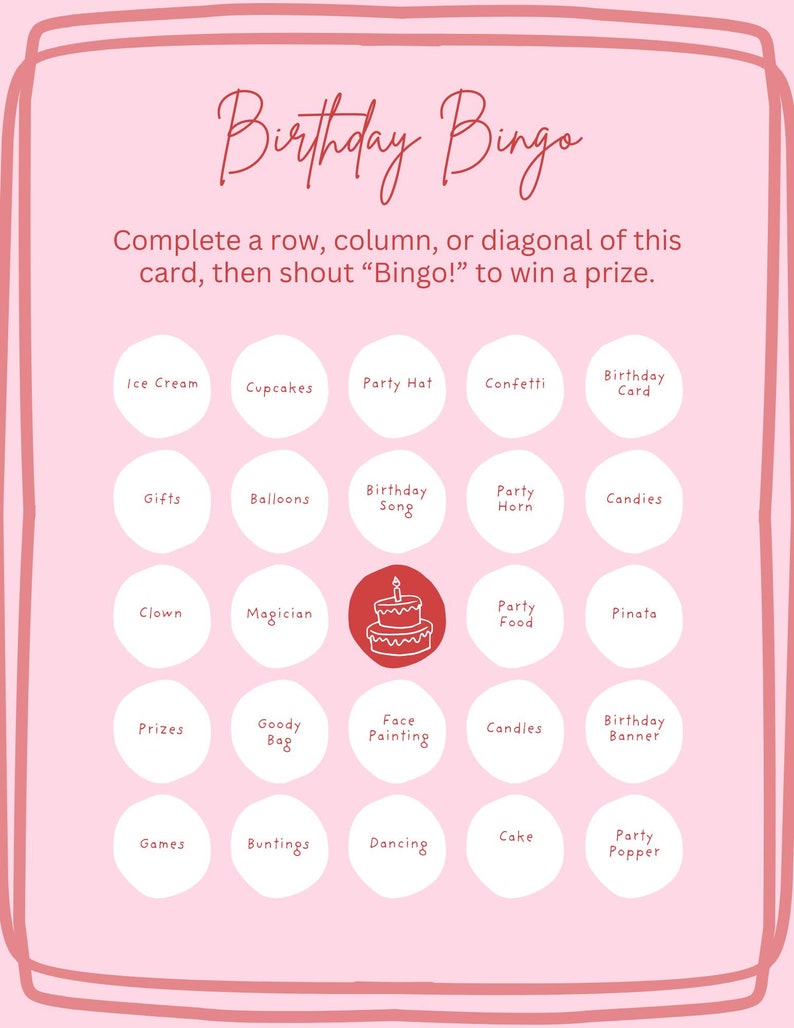 Birthday Bingo Game | Printable PDF | Instant Download | Fun Party ...