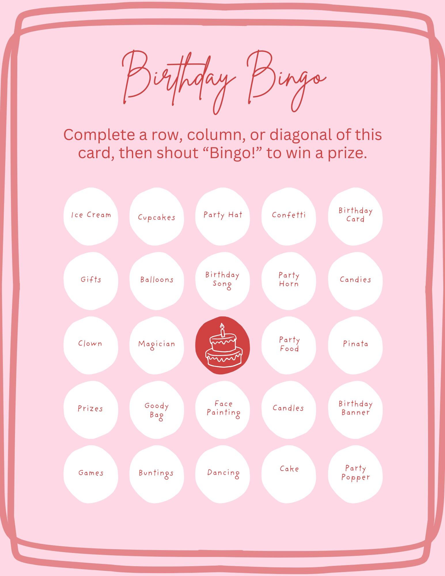 Birthday Bingo Game | Printable PDF | Instant Download | Fun Party ...