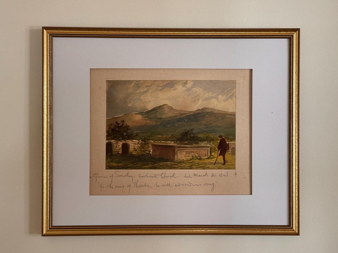 Antique Paul Braddon English Watercolor Painting Grave Robert Southey ...