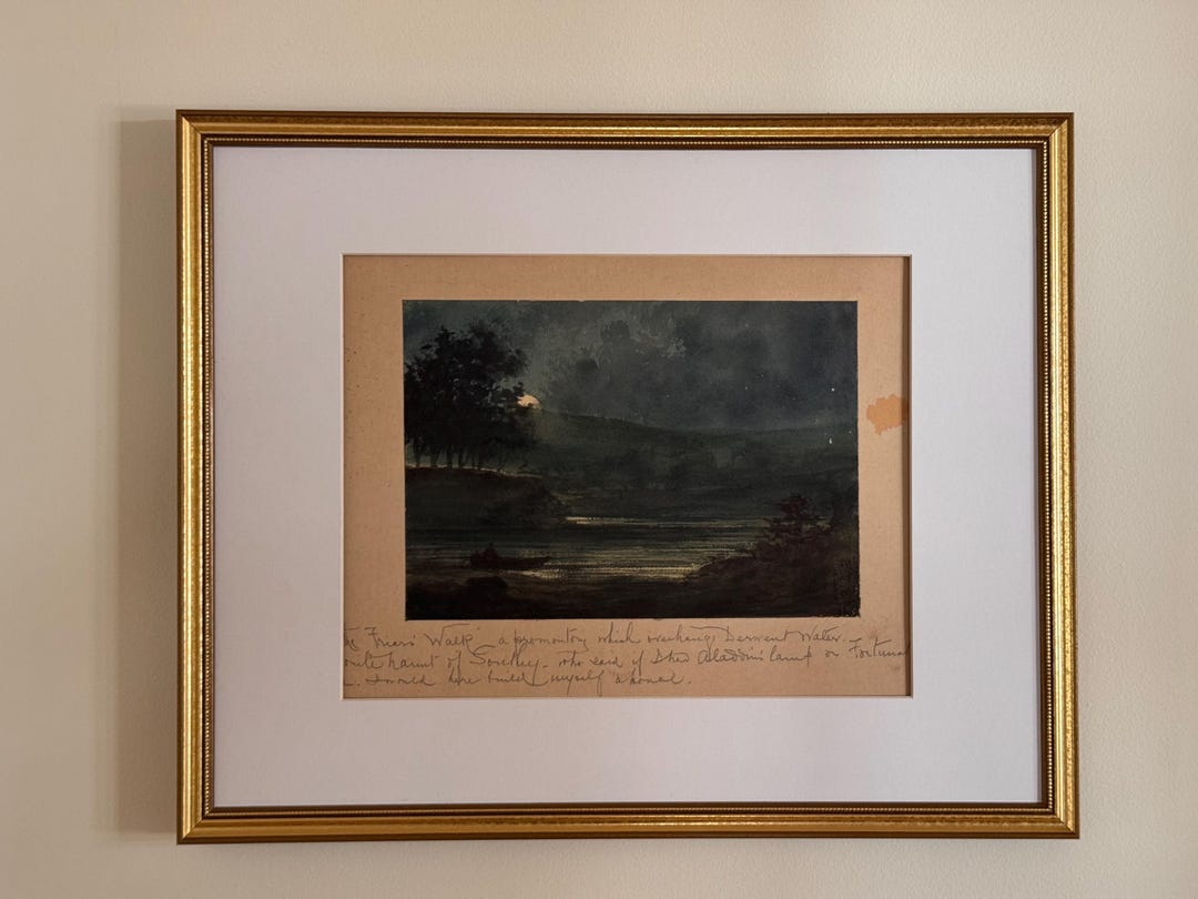 Antique Paul Braddon English Watercolor Robert Southey Night Waterscape ...