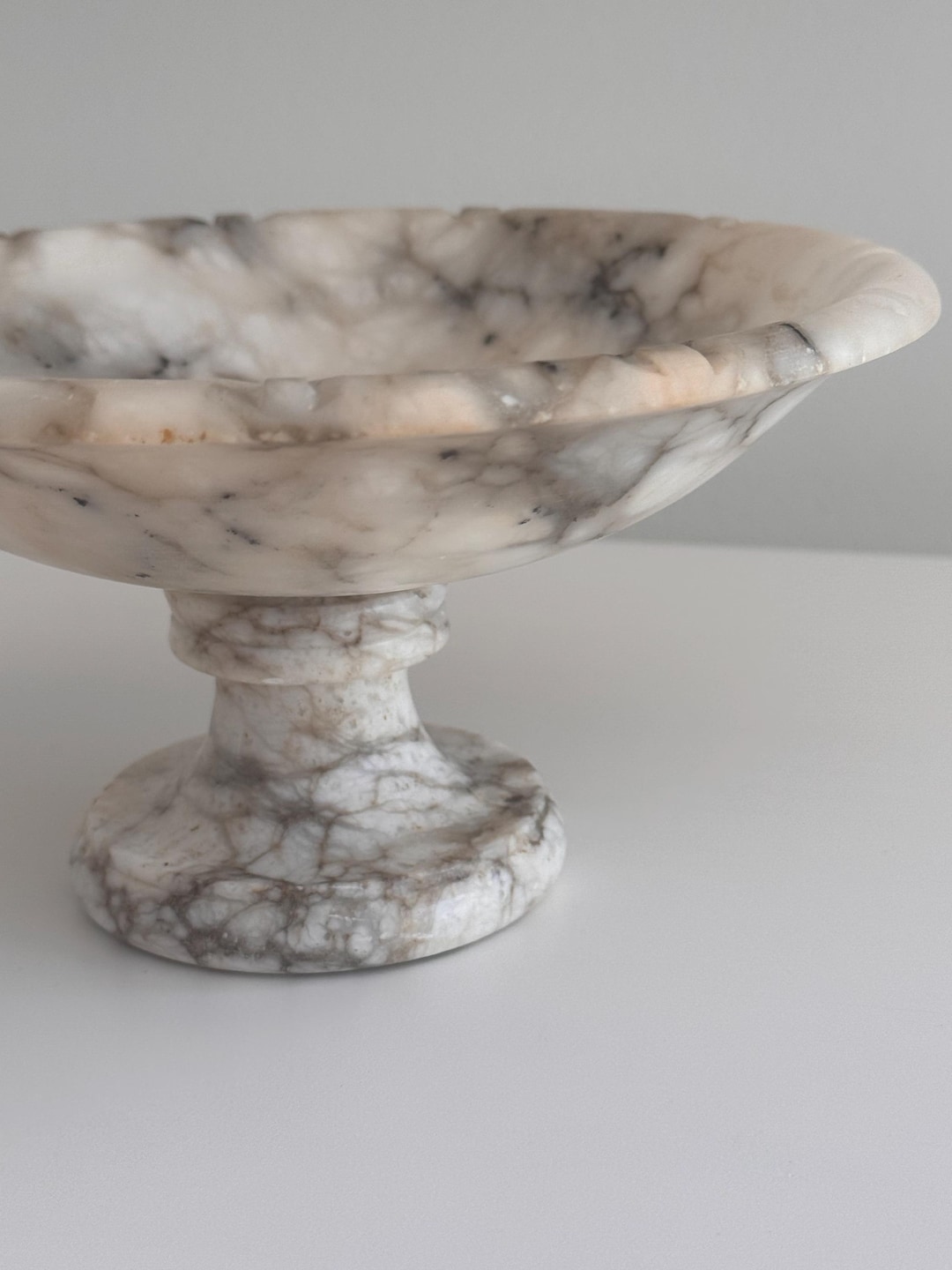 Vintage Italian Alabaster Marble Compote Bowl Grey White - Etsy