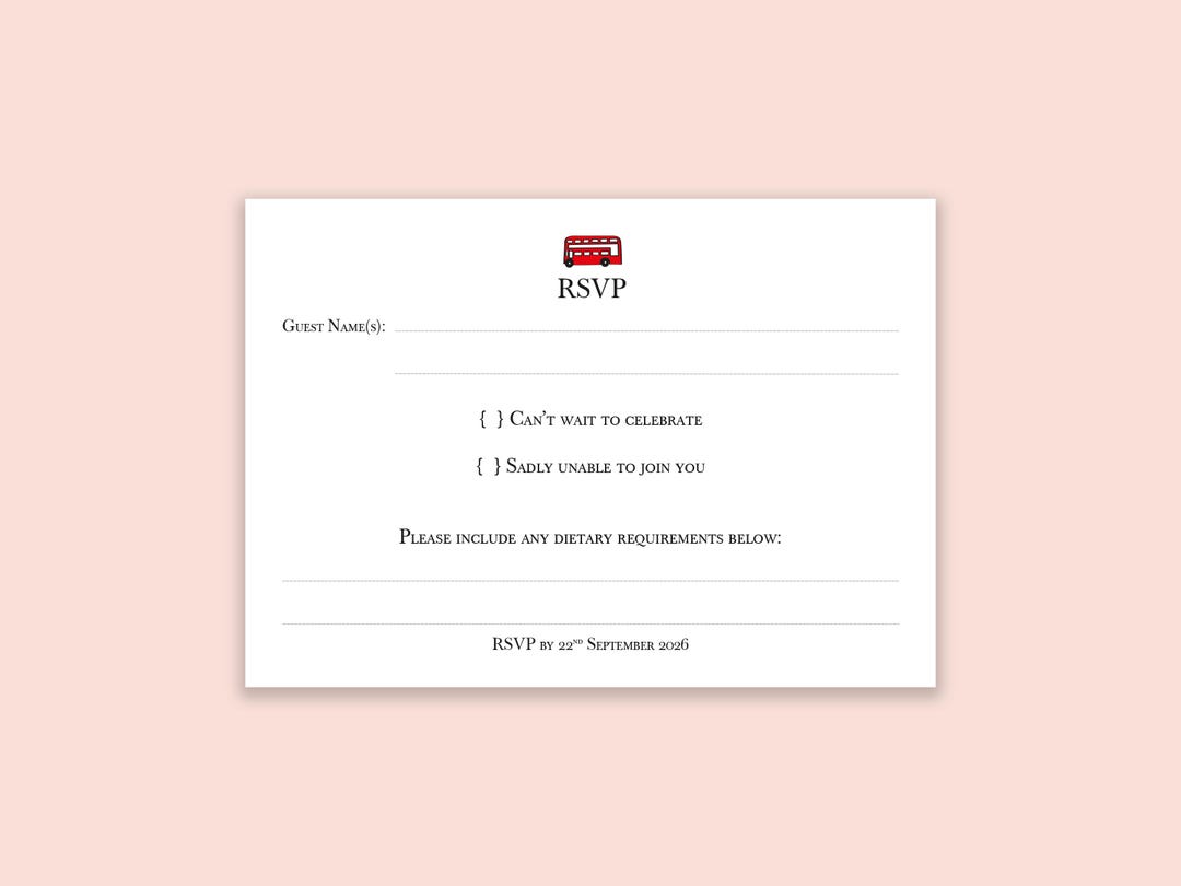 RSVP London Bus Postcards / Lovely Digital Download / A6 Size / We Add ...