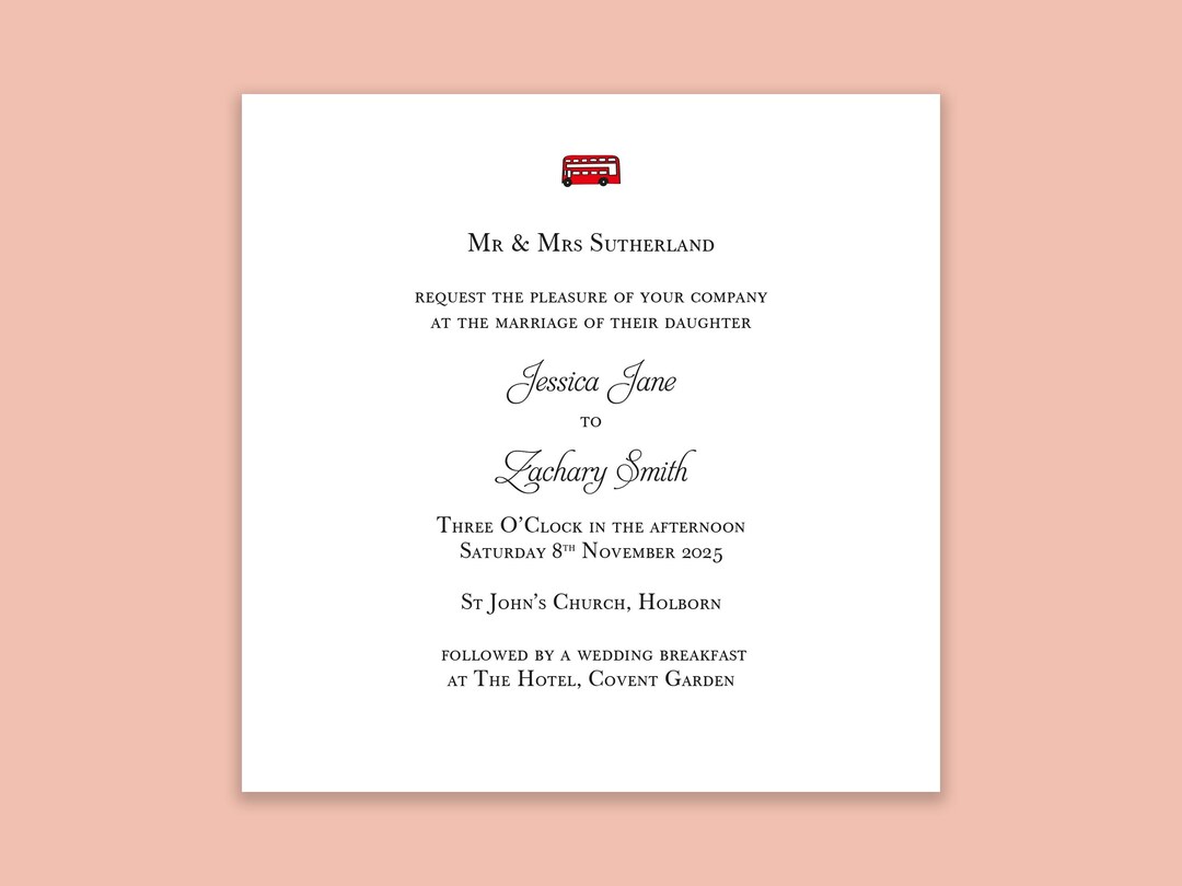 Wedding Invitation / Lovely London Bus Design / 15cm Square Format / We ...