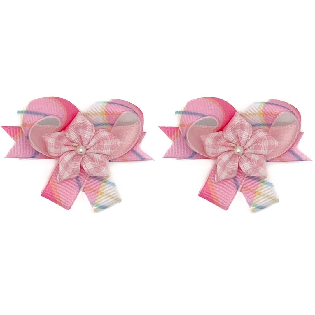 Gingham Floral Snap-in Dog Bows® Bow PAIR - Easy to Use Dog Bows, Dog ...