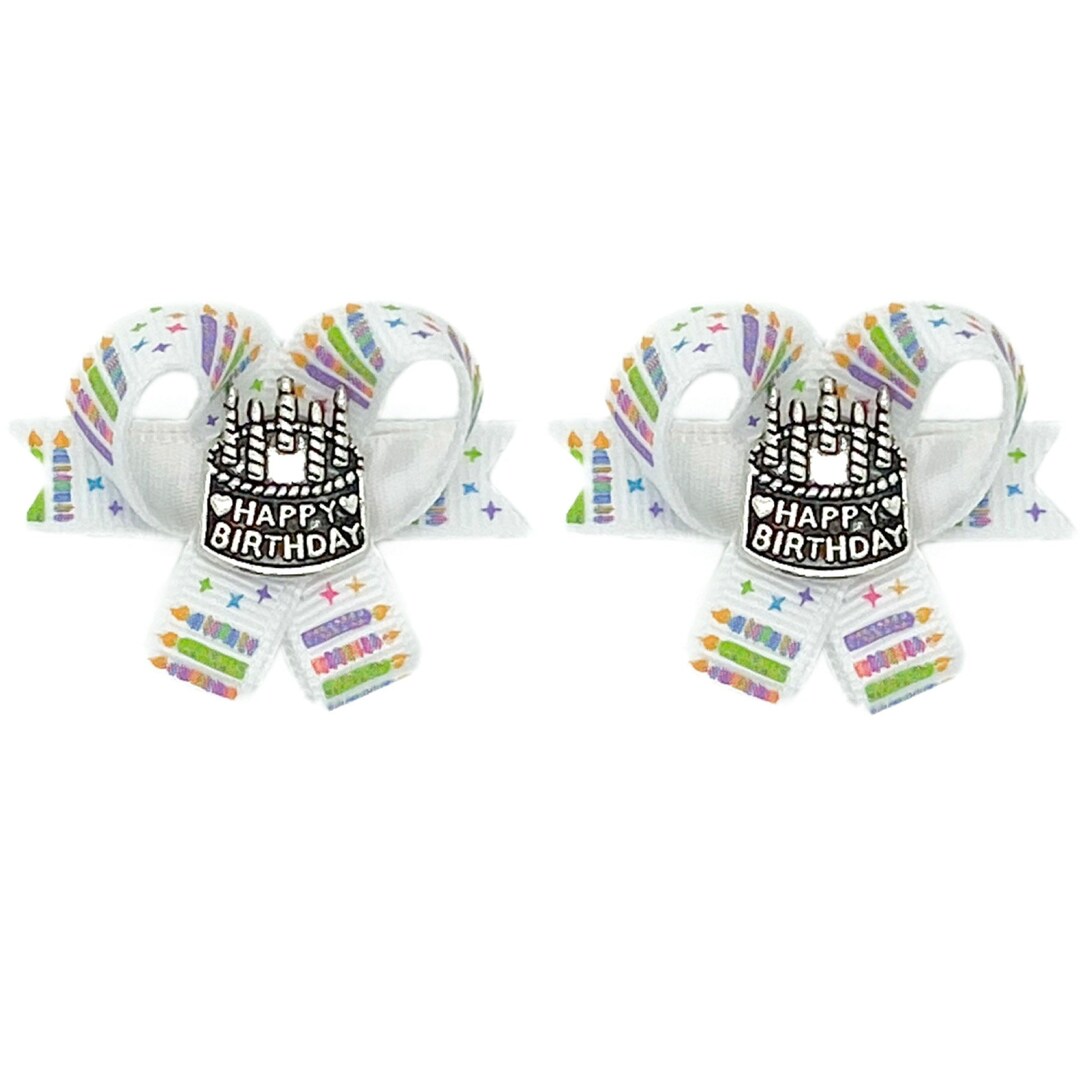 Happy Birthday Snap-in Dog Bows® Bow PAIR - Easy to Use Dog Bows, Dog ...