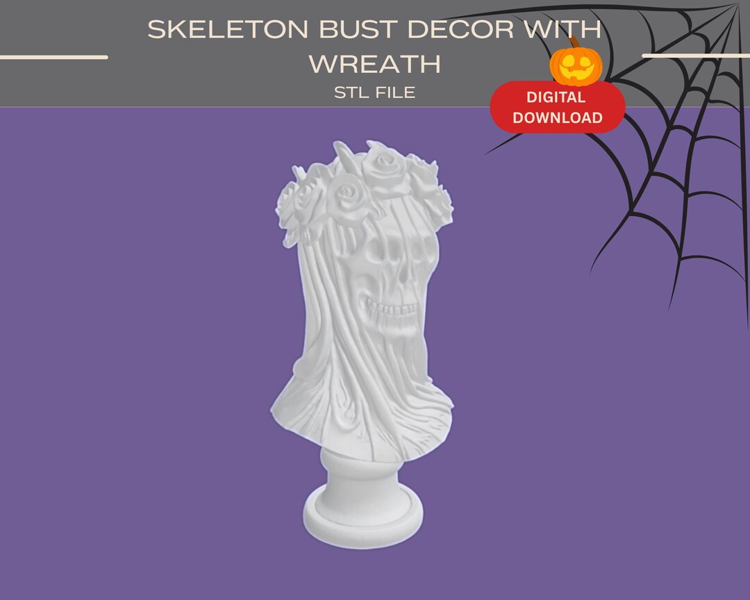Skeleton Bust Decor With Wreath: Halloween Decor Statue Miniature STL ...