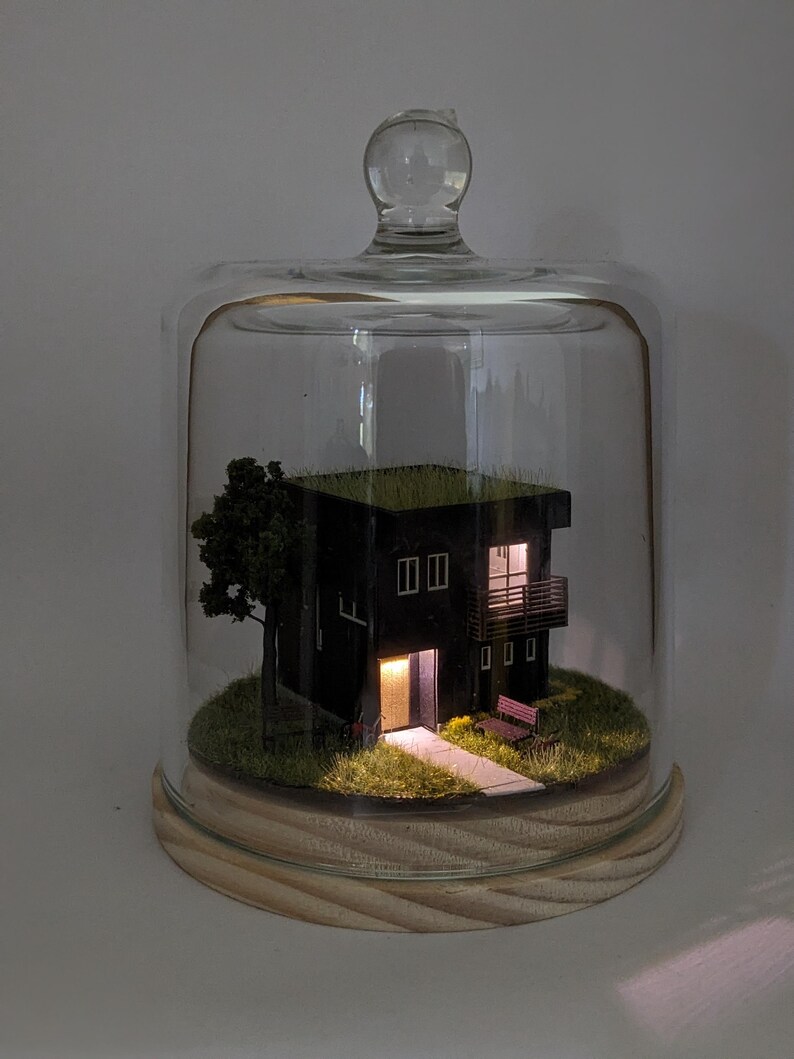Lighting Miniature Diorama in Glass Bell Jar With Light Jar Night Light ...