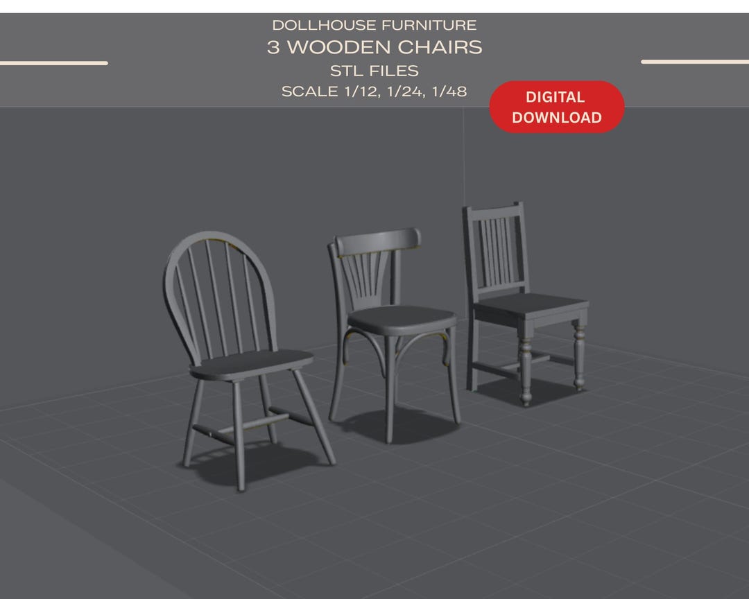 3 Wooden Chairs Dollhouse Furniture Stl File 3d Printable Furniture ...