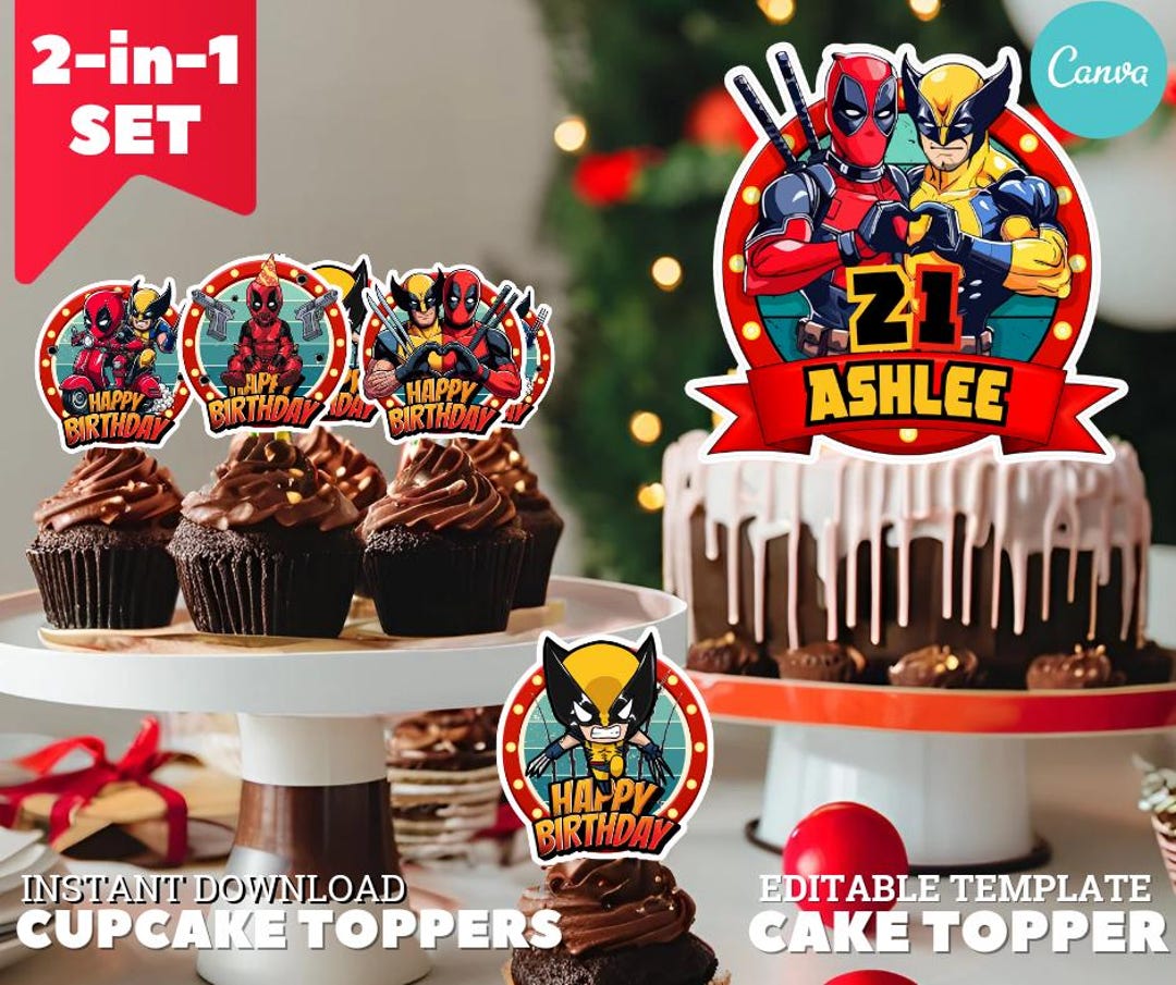 Deadpool and Wolverine Topper Bundle. Cupcake Toppers, Canva Editable ...