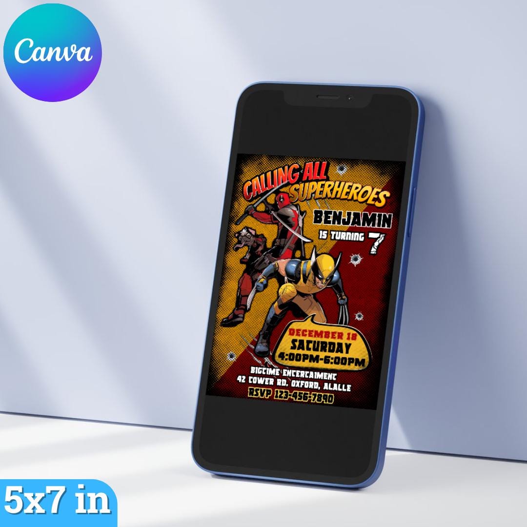 Deadpool and Wolverine Birthday Party, Printable Invitation, Party ...