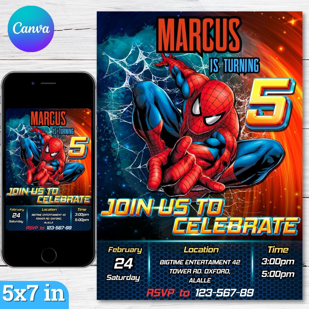 Spider-man Birthday Party Printable Invitation, Birthday Party ...