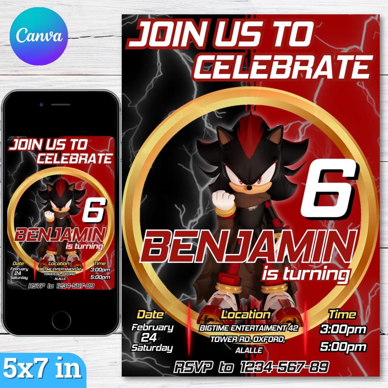 Shadow the Hedgehog Birthday Party Printable Invitation, Birthday Party ...