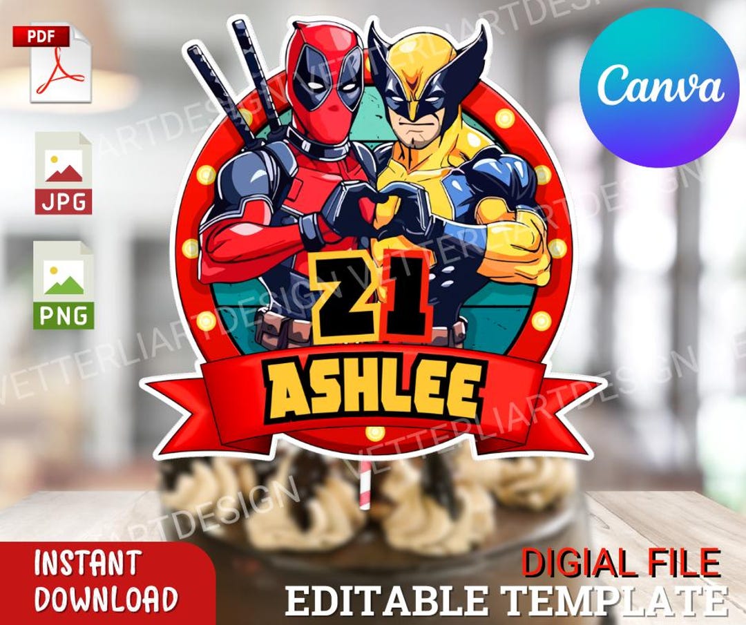 Deadpool & Wolverine Cake Topper: Editable Birthday Party Decor (canva ...