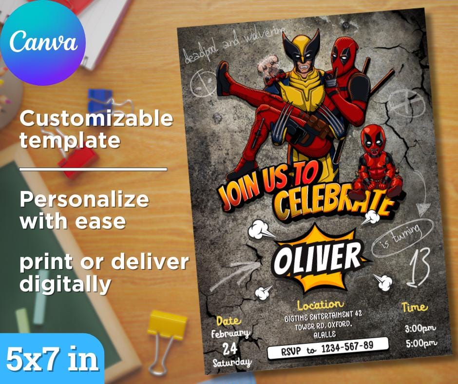 Deadpool and Wolverine Birthday Party, Printable Invitation, Party ...