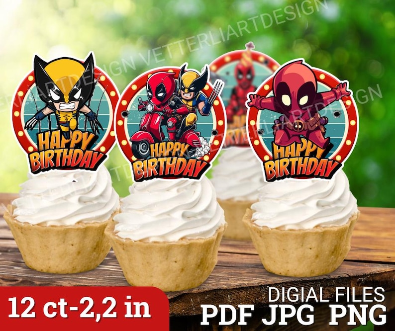 Deadpool and Wolverine Cupcake Toppers, Printable Cupcake Topper ...
