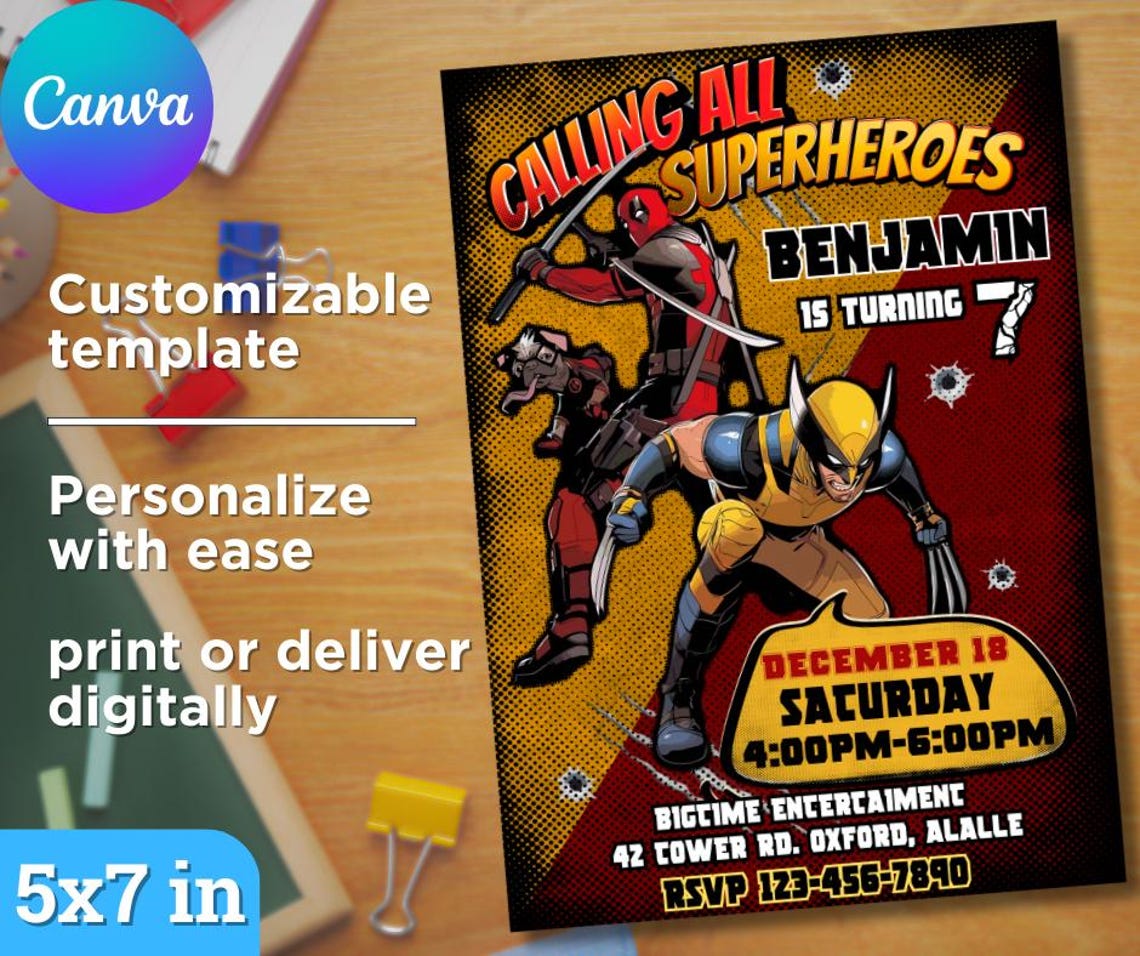 Deadpool and Wolverine Birthday Party, Printable Invitation, Party ...