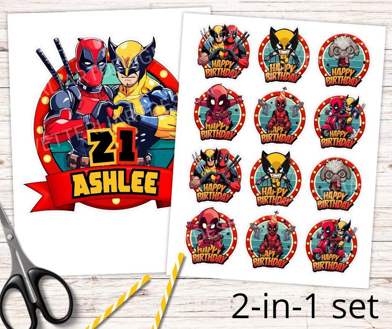 Deadpool and Wolverine Topper Bundle. Cupcake Toppers, Canva Editable ...
