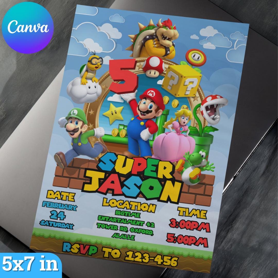 Mario Birthday Party Printable Invitation, Party Invitation, Canva ...