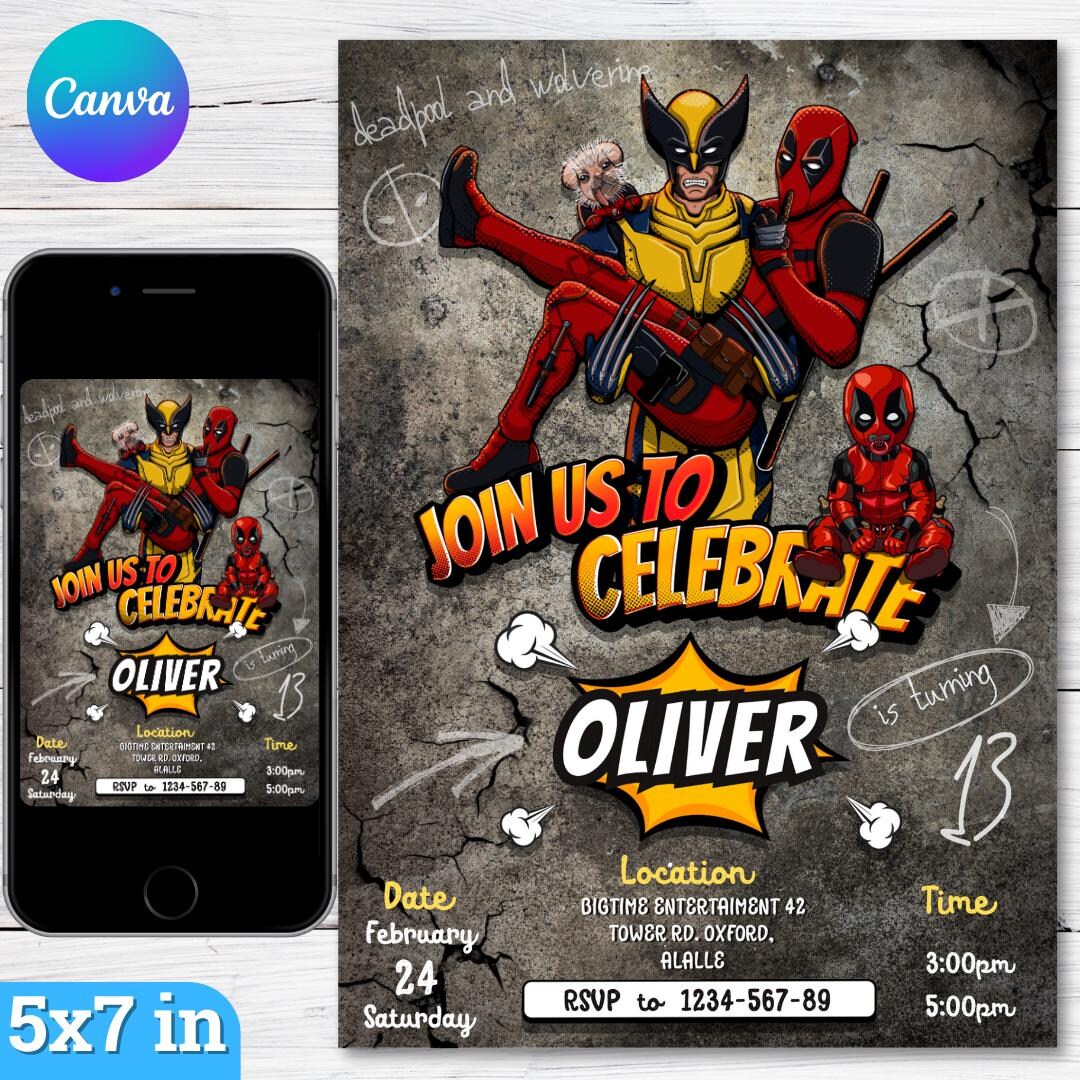 Deadpool and Wolverine Birthday Party, Printable Invitation, Party ...