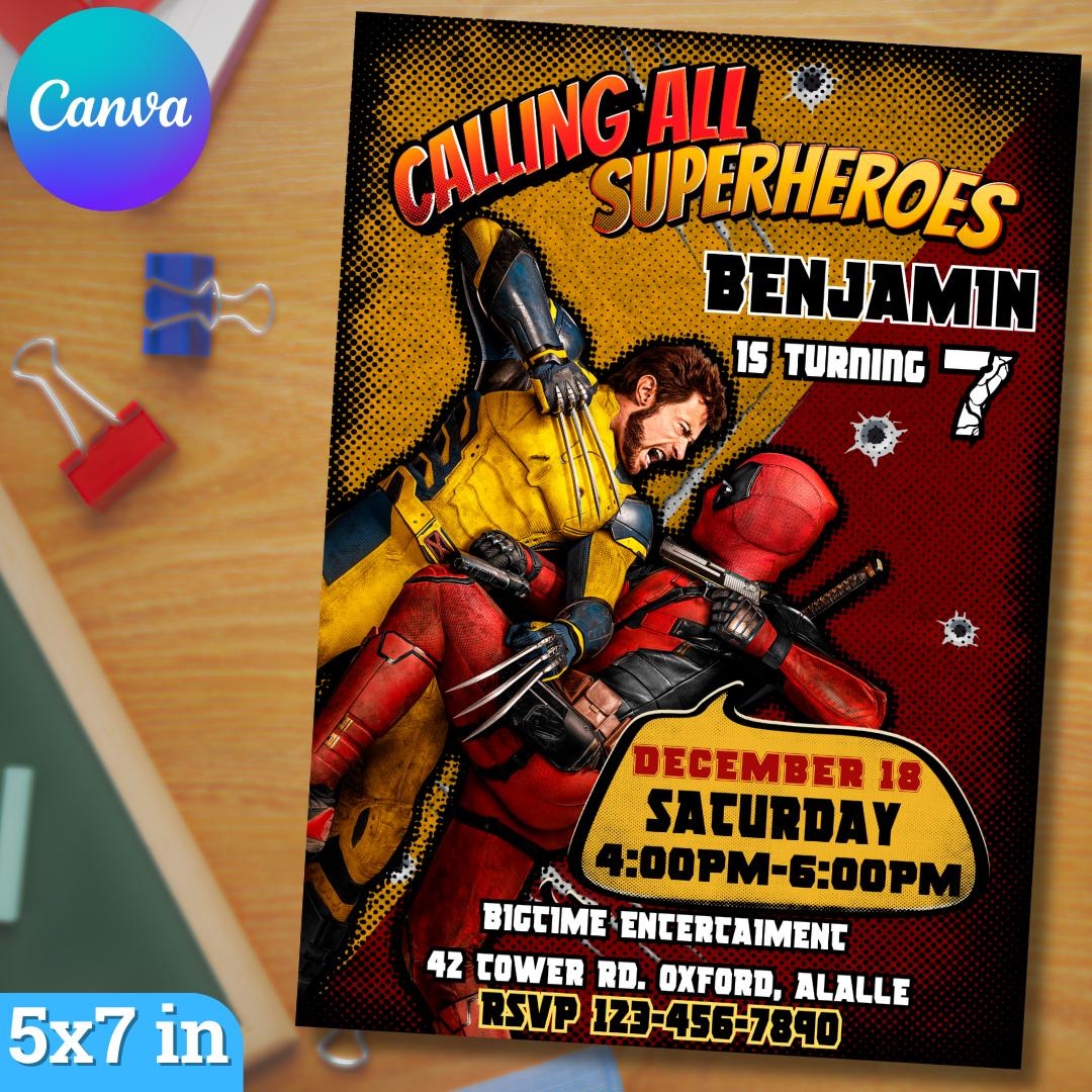 Deadpool and Wolverine Birthday Party, Printable Invitation, Party ...