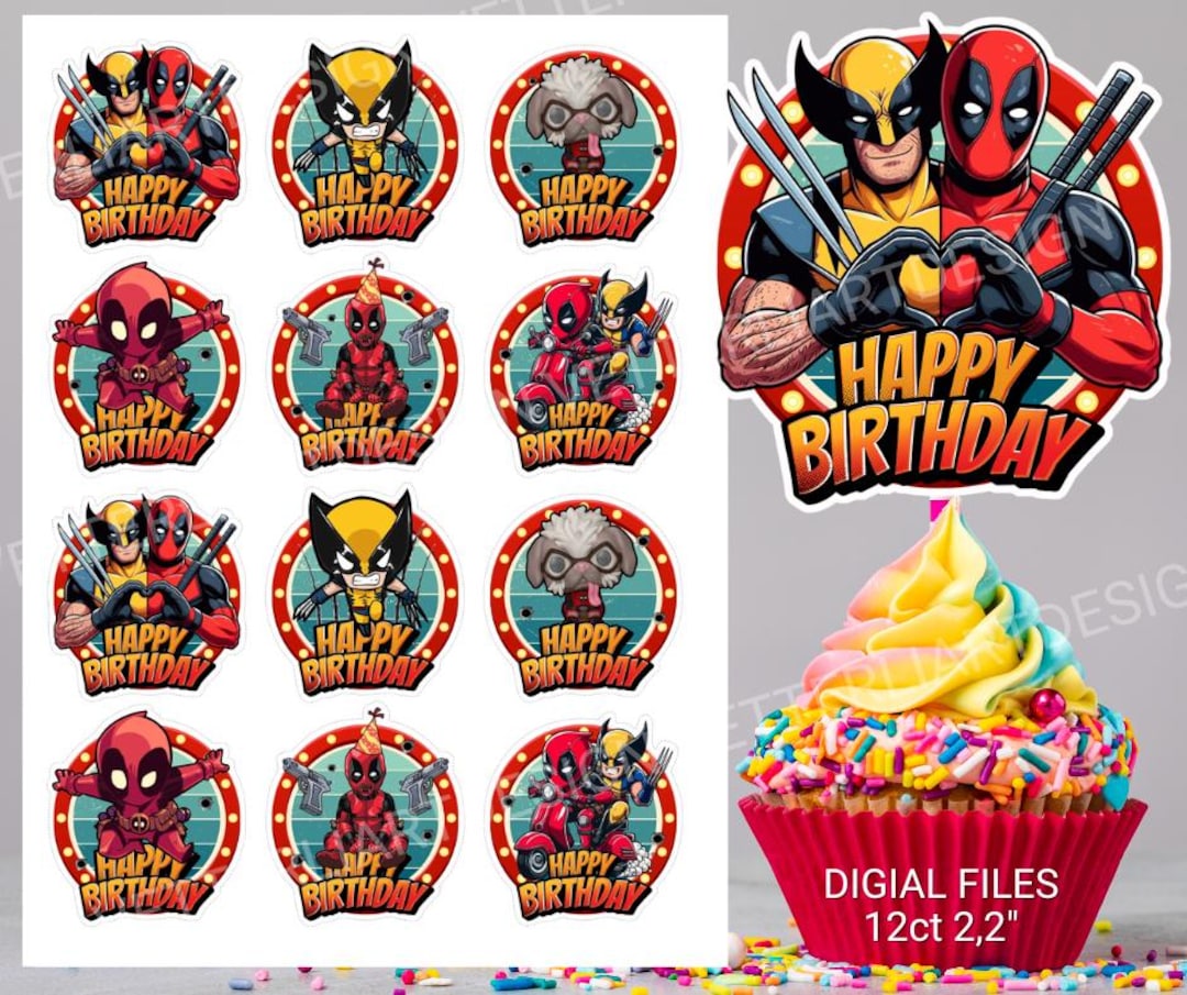 Deadpool and Wolverine Cupcake Toppers, Printable Cupcake Topper ...
