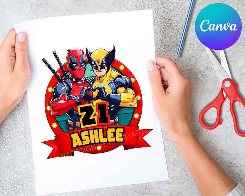 Deadpool & Wolverine Cake Topper: Editable Birthday Party Decor (canva ...