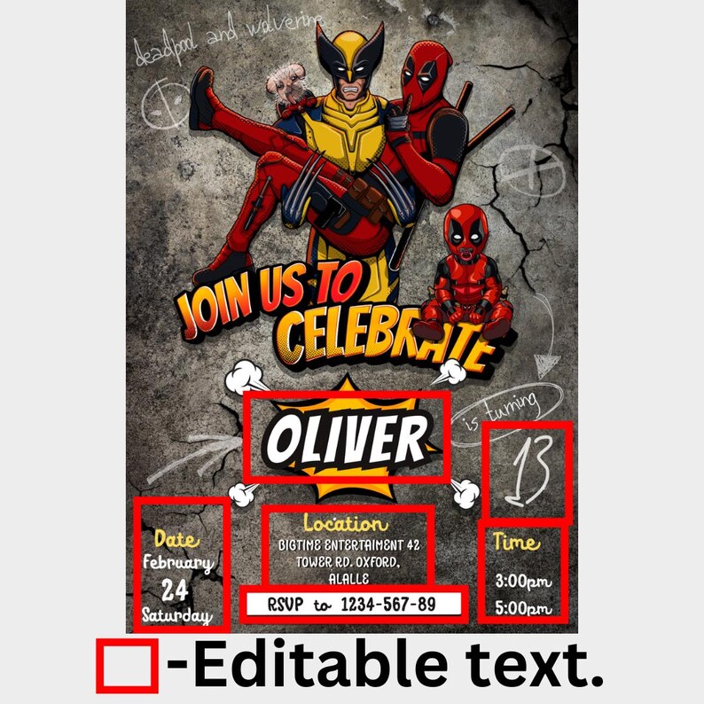 Deadpool and Wolverine Birthday Party, Printable Invitation, Party ...