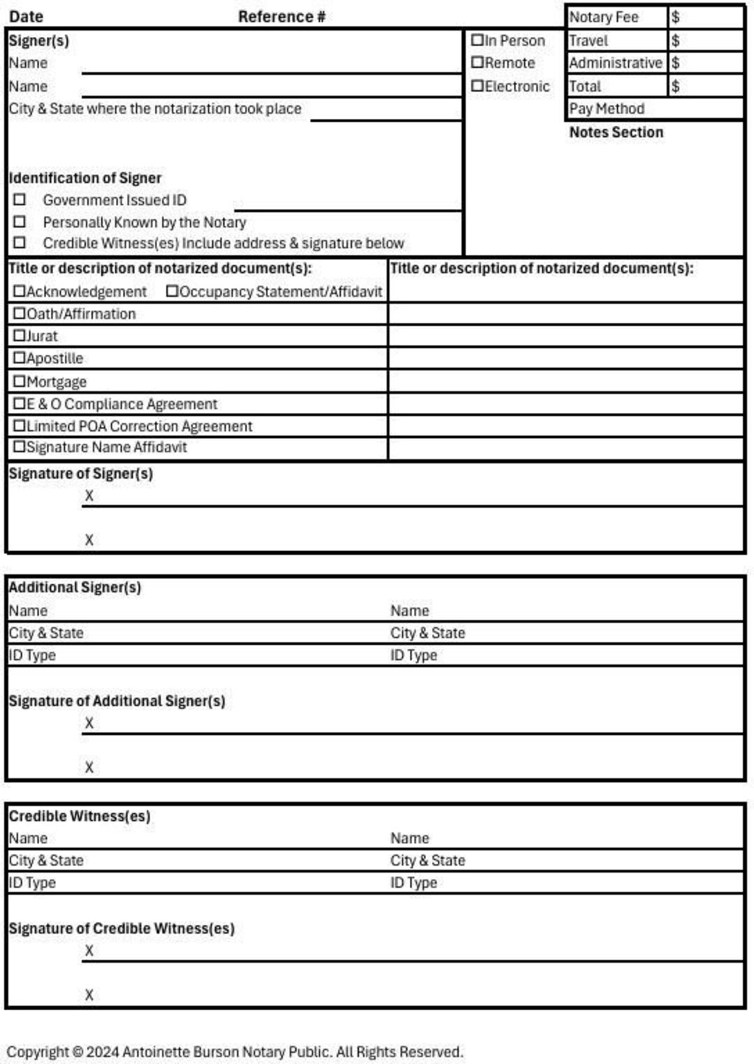 One Entry per Page Notary Journal - Etsy