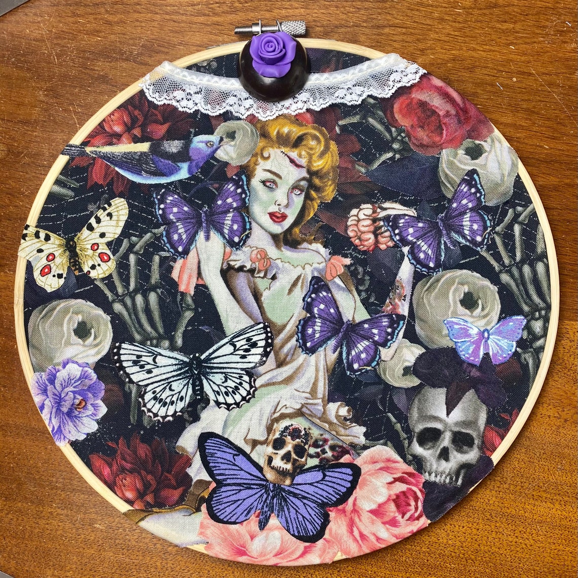 Zombie Pinup Fabric Collage With Vintage Button - Etsy Sweden