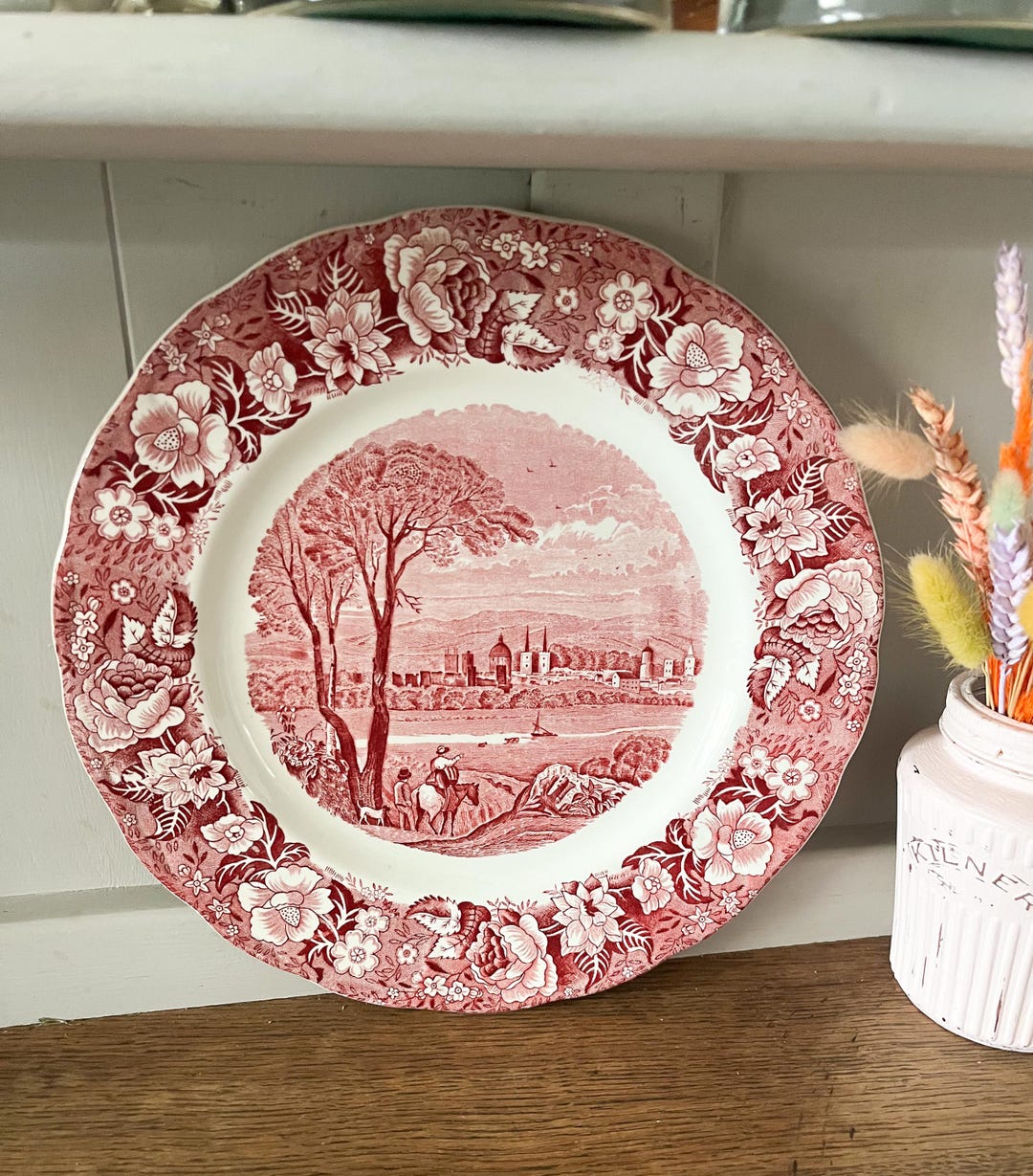 Vintage Palissy Pottery England Oxford Red Transfer Ware Dinner Plate ...