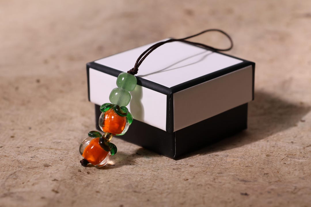 Korean Persimmon Keychain: Handmade Glass Fruit Charm Bag Accessory - Etsy