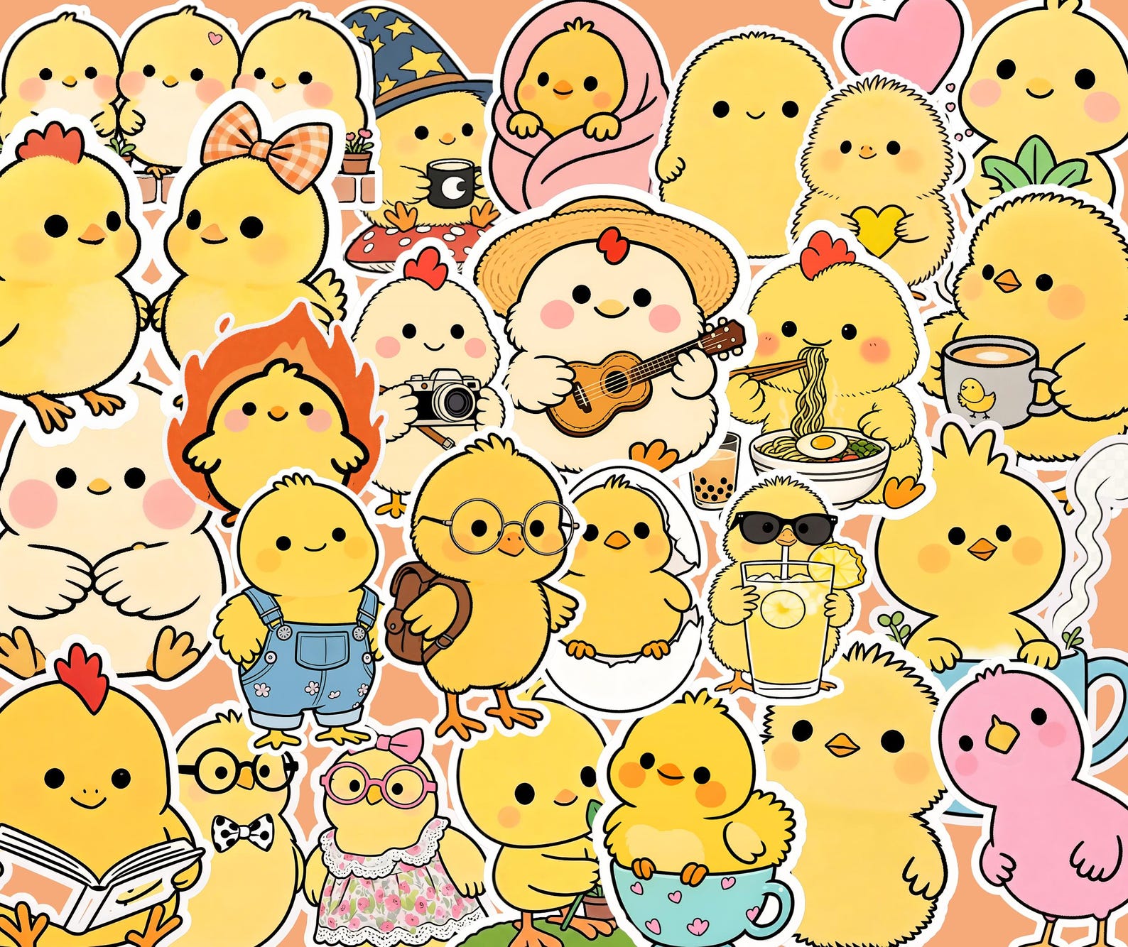 24 Cute Chicks Clipart PNG | Baby Chick Bundle | Kawaii Farm Animals ...