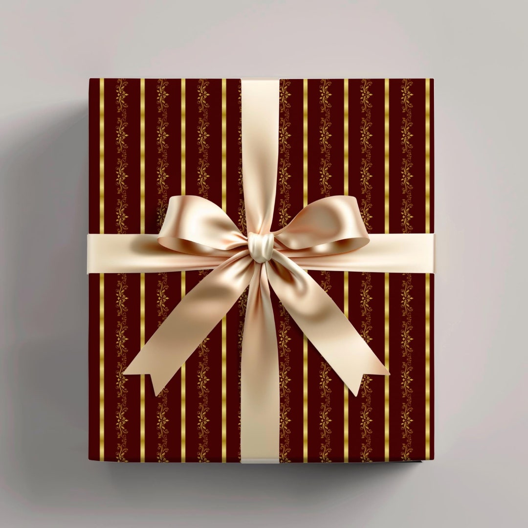 Elegant Christmas Red Burgundy and Gold Patterned Wrapping Paper ...