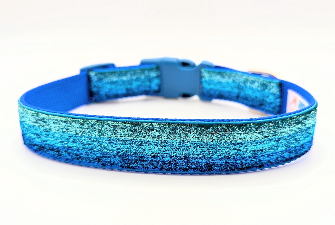 Ocean Blue Sparkle Dog Collar: Teal Blue Ombre Metallic Ribbon - Etsy