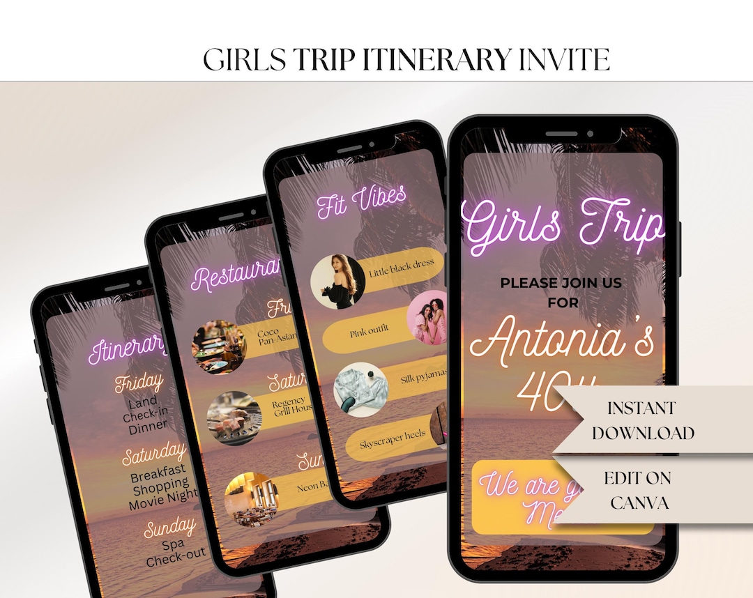 Girls Trip Itinerary, Itinerary Template, Travel Itineray, Birthday ...