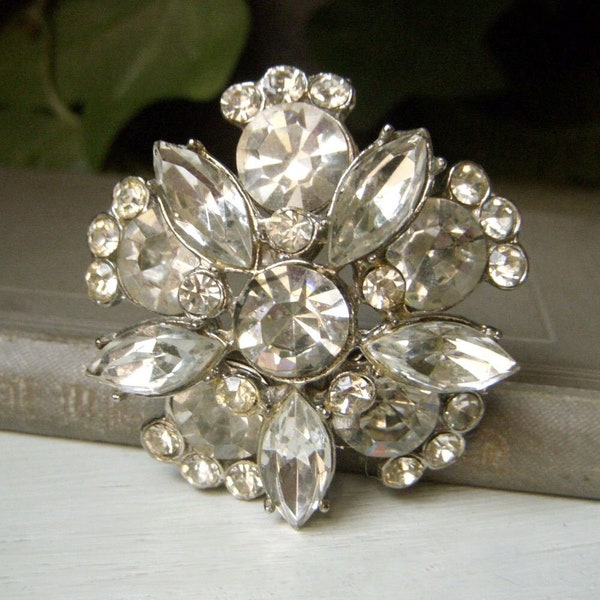 Mid Century Vintage Clear Rhinestone Brooch - Etsy