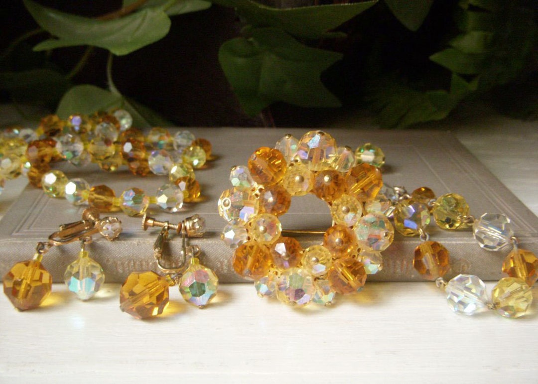 Full Parure Jewelry Set Vintage Dazzling Swarovski AB Crystal, Two ...