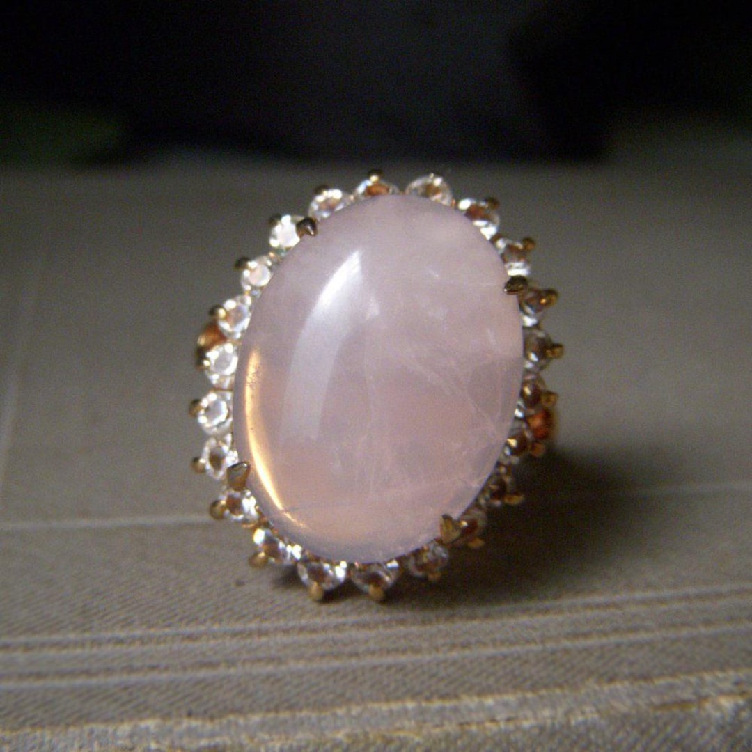 Vintage Rose Quartz Ring, Genuine Gemstone, Large Oval Stone, Size 7 ...