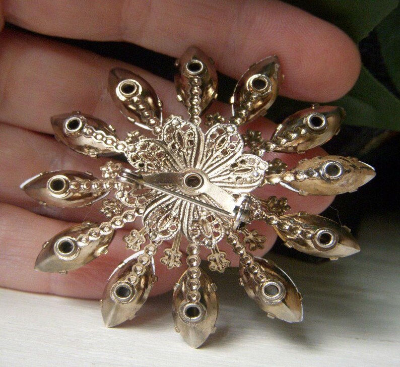 Vintage Giant Topaz and Soft Pink AB Art Glass Brooch, Large Rhinestone ...