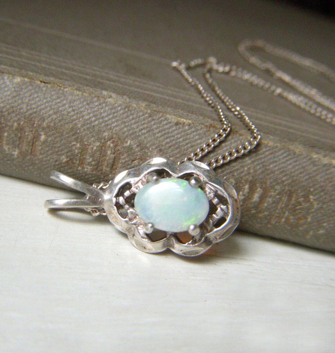 Vintage Avon Sterling Silver Opal Pendant Necklace, Small Dainty ...