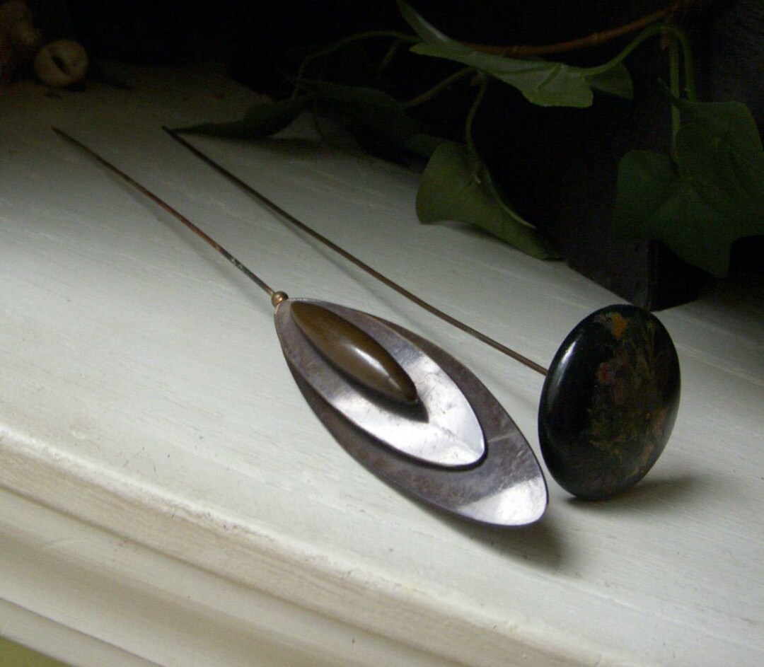 Antique Hat Pin, Set of Two Celluloid Hatpins, Extra Long 8