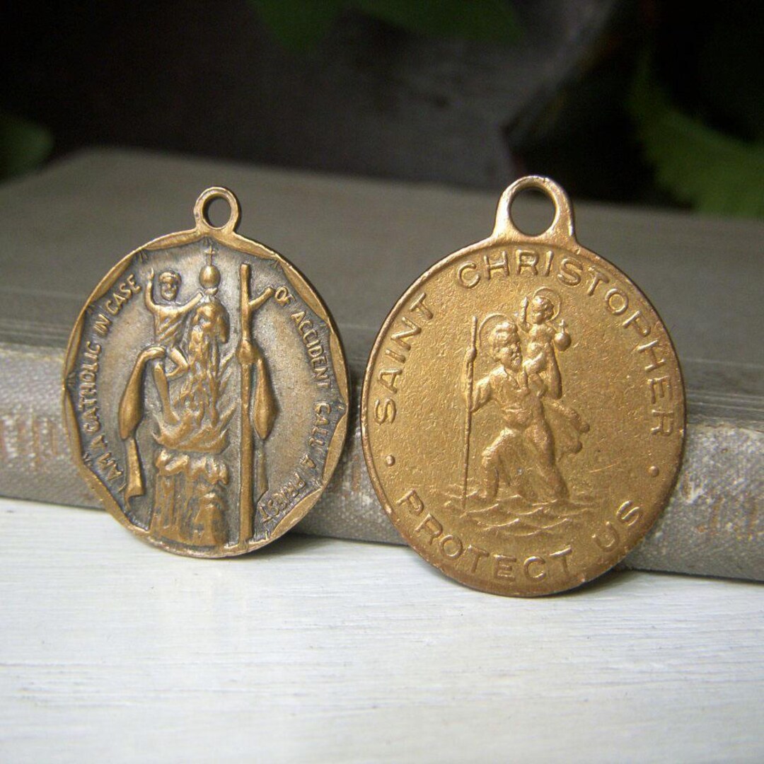 I Am a Catholic Call a Priest, Two Vintage Medals, St. Christopher & St ...