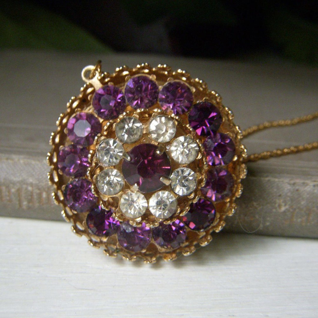 Vintage Coro Pegasus Purple Pendant Necklace, Amethyst Rhinestone ...