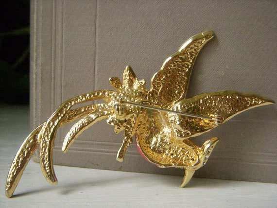 Bird of Paradise Enamel and Rhinestone Brooch On Sale Vintage 1980 s Pin Large 3.25 Colorful Bird Brooch Multicolor Tropical Bird Pin Etsy