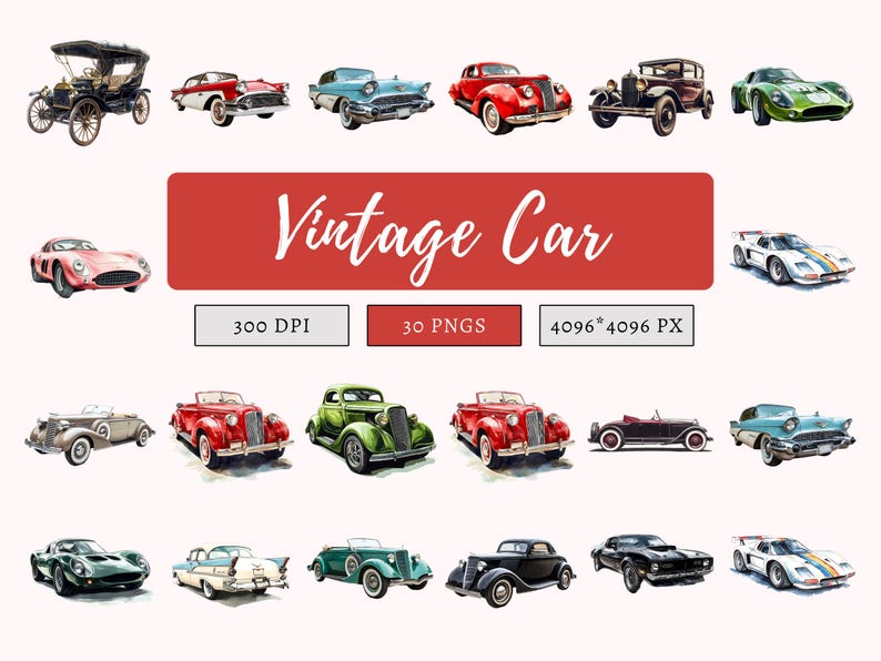 Vintage Car Clipart Png Bundle, Car Clipart Bundle, 1960s Car Clipart ...