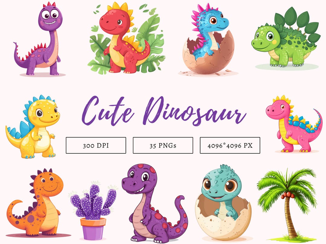 Cute Dinosaur Clipart Bundle Png, Dino Clipart, Cute Dino Clipart ...