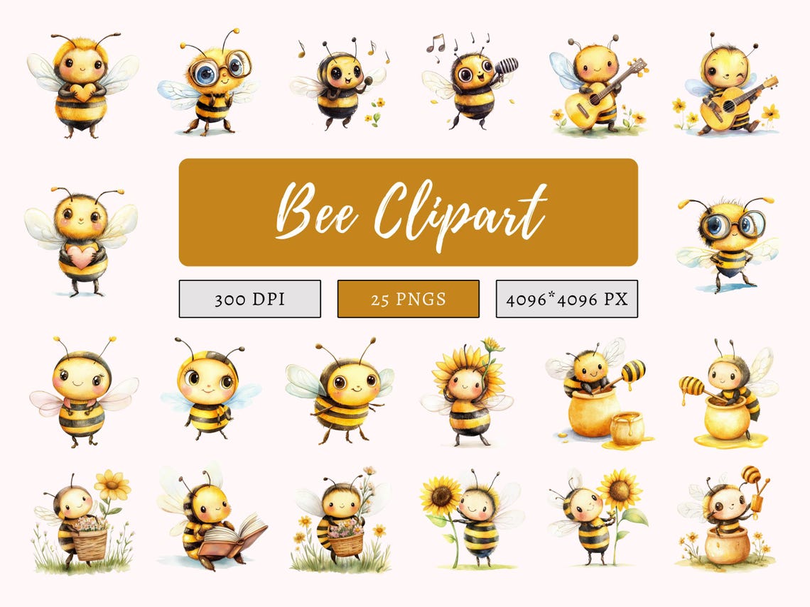 Bee Clipart Png Bundle, Honey Bee Clipart Bundle, Bee Png Bundle, Bee ...