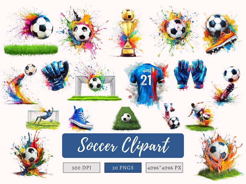 Soccer Clipart Bundle Png, Watercolor Soccer Clipart Png, Soccer ...